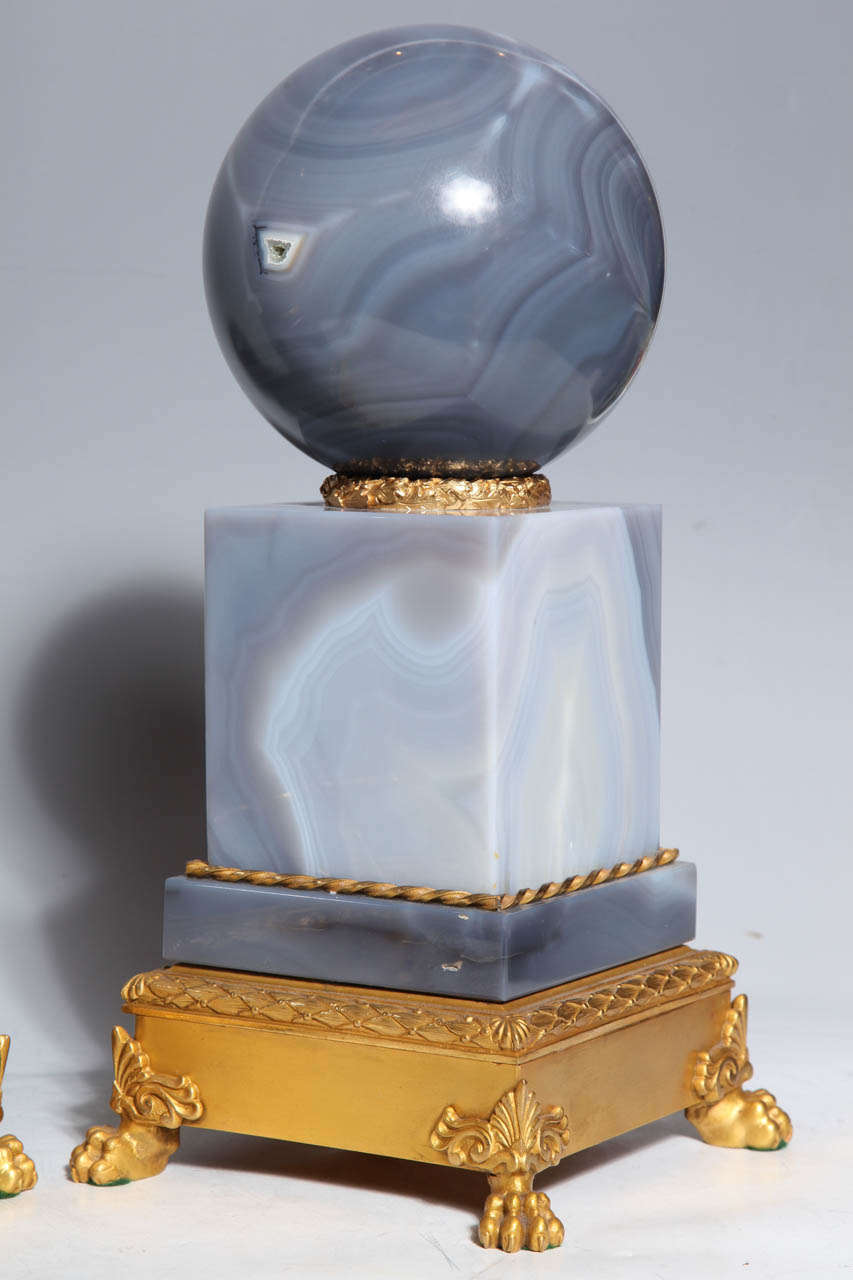 Pair of Second Empire Style Agate Orbs on Plinths with Gilt Bronze ...
