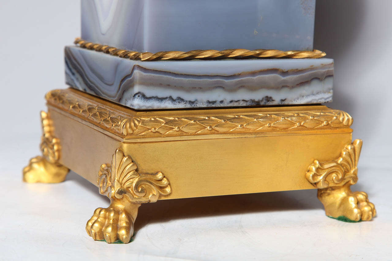 Pair of Second Empire Style Agate Orbs on Plinths with Gilt Bronze ...