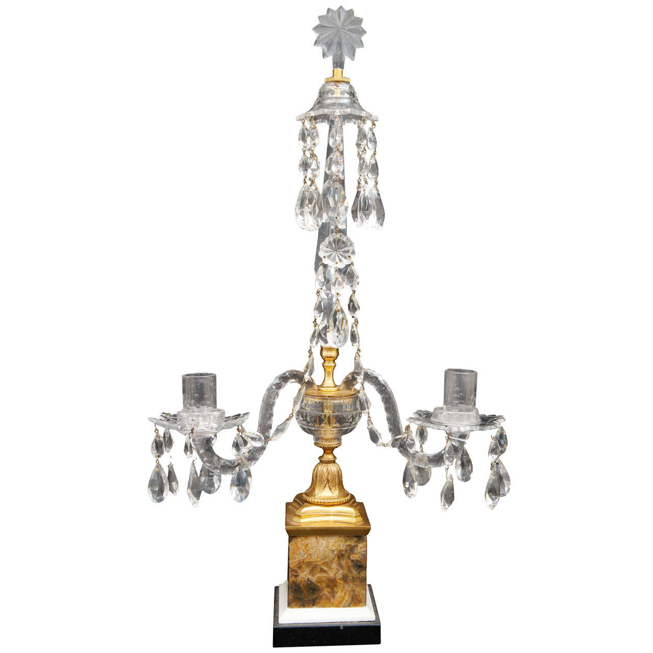 Two Arm Ormolu and Cut Glass Regency Candle Luster on Blue John Base ...