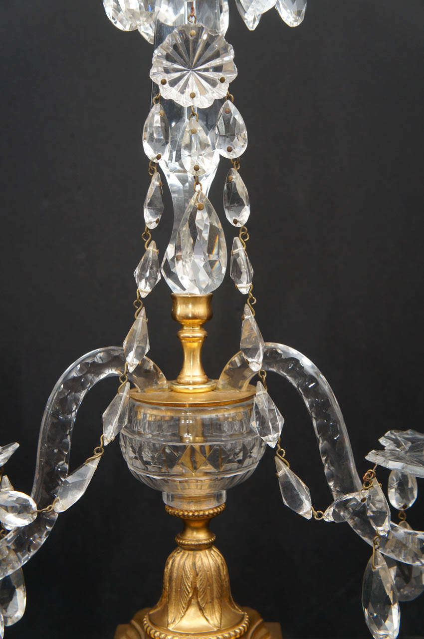 Two Arm Ormolu and Cut Glass Regency Candle Luster on Blue John Base ...