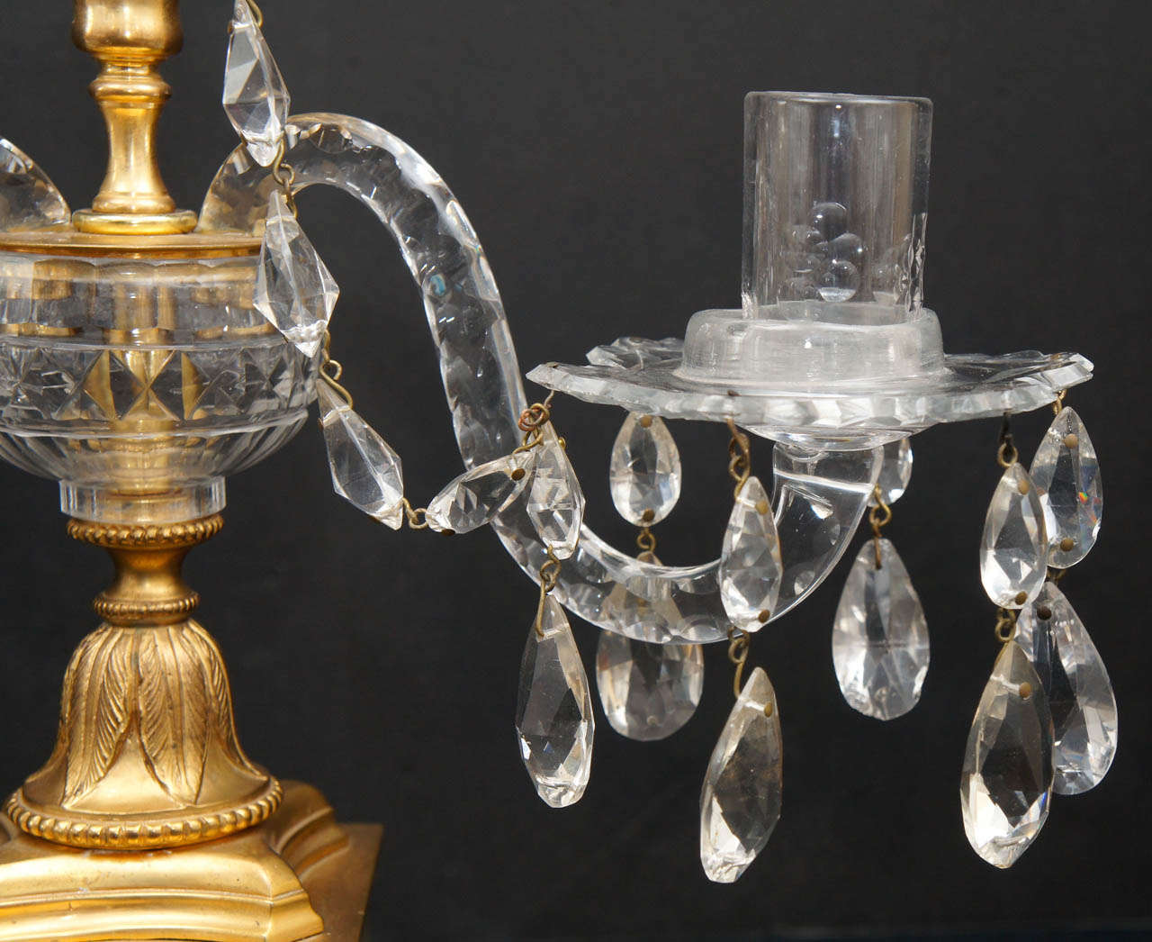Two Arm Ormolu and Cut Glass Regency Candle Luster on Blue John Base ...