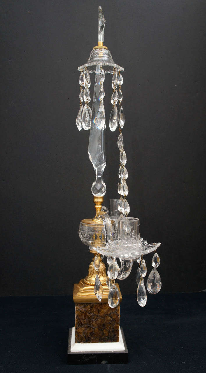 Two Arm Ormolu and Cut Glass Regency Candle Luster on Blue John Base ...