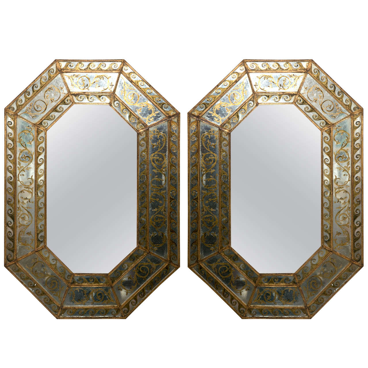 Pair of Antiqued Eglomise Mirrors Manner of Maison Jansen at 1stDibs