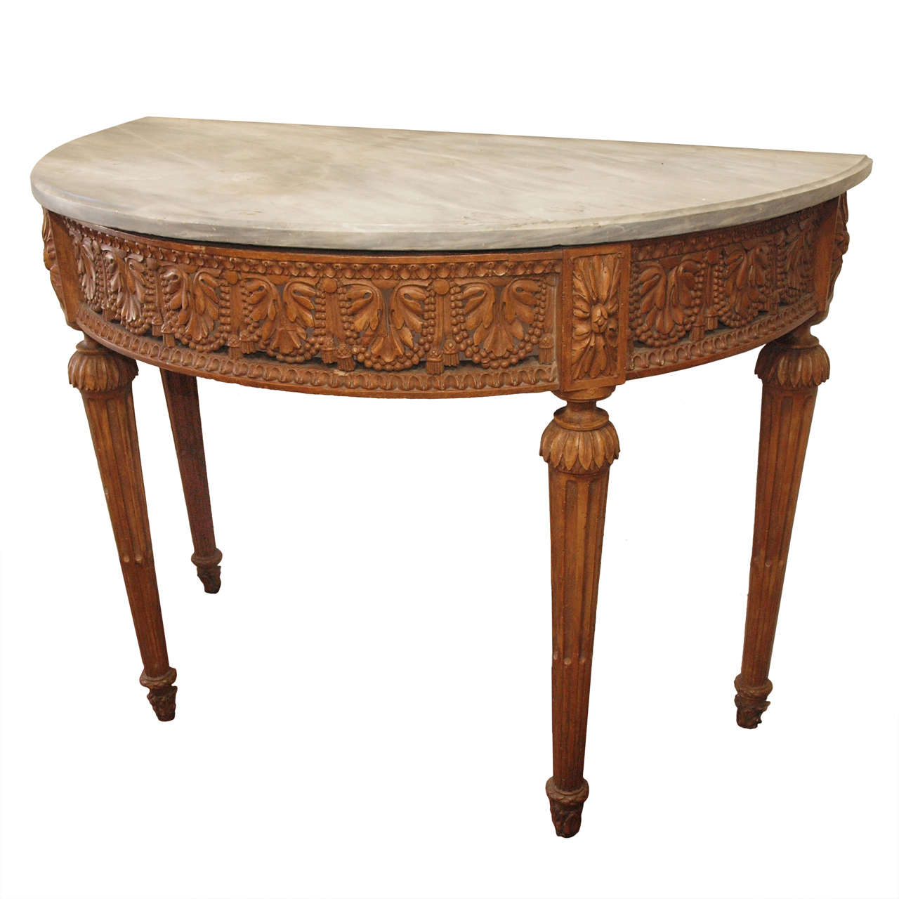 Pair of demi-lune, wall mounted console tables at 1stDibs