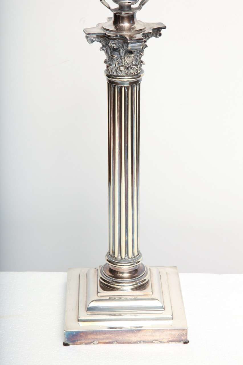 Silver Plate Corinthian Column Lamp at 1stDibs