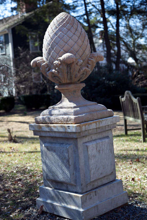 Pair of Monumental Stone Pineapple Statues at 1stDibs
