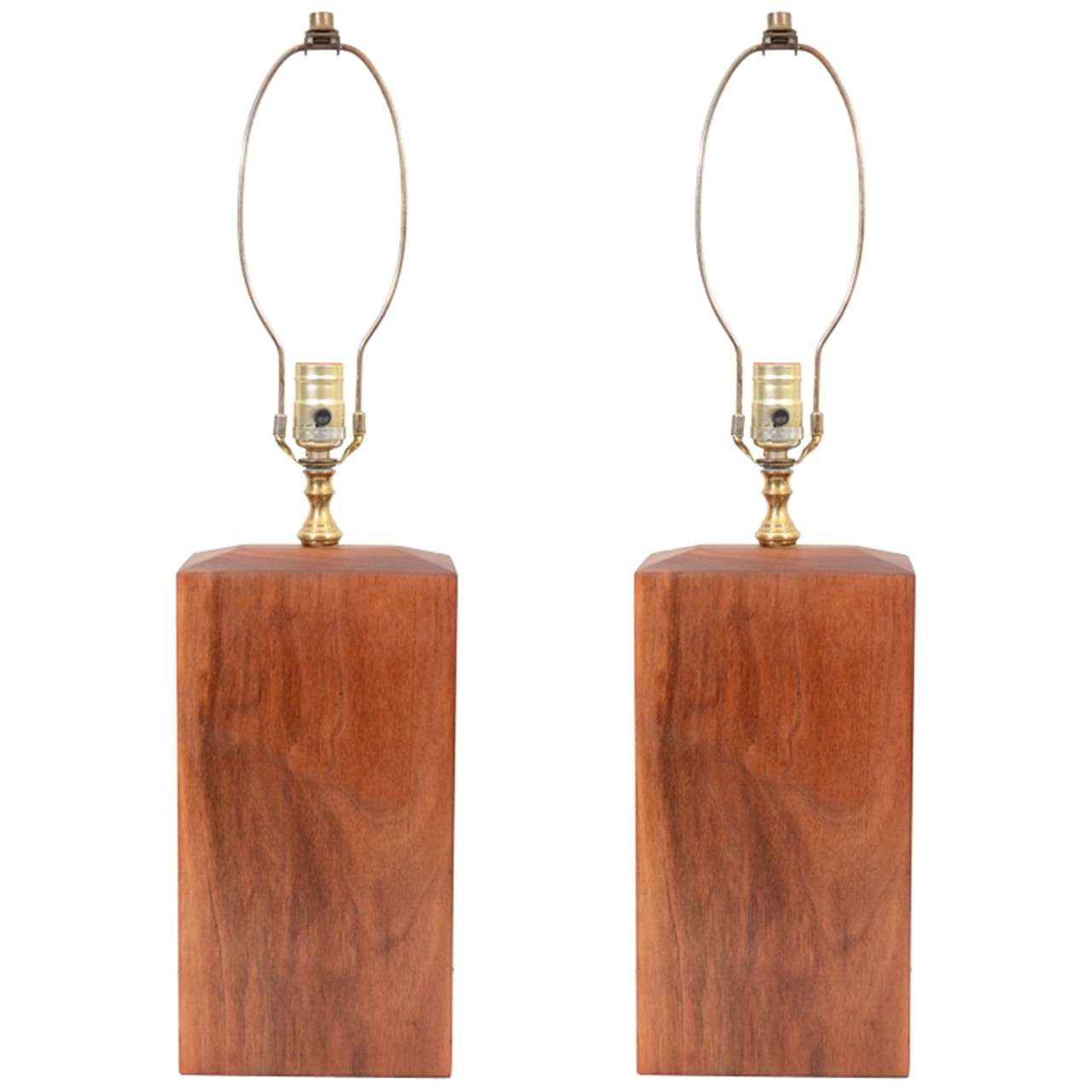 Pair of Mid Century Solid Wood Table Lamps at 1stDibs