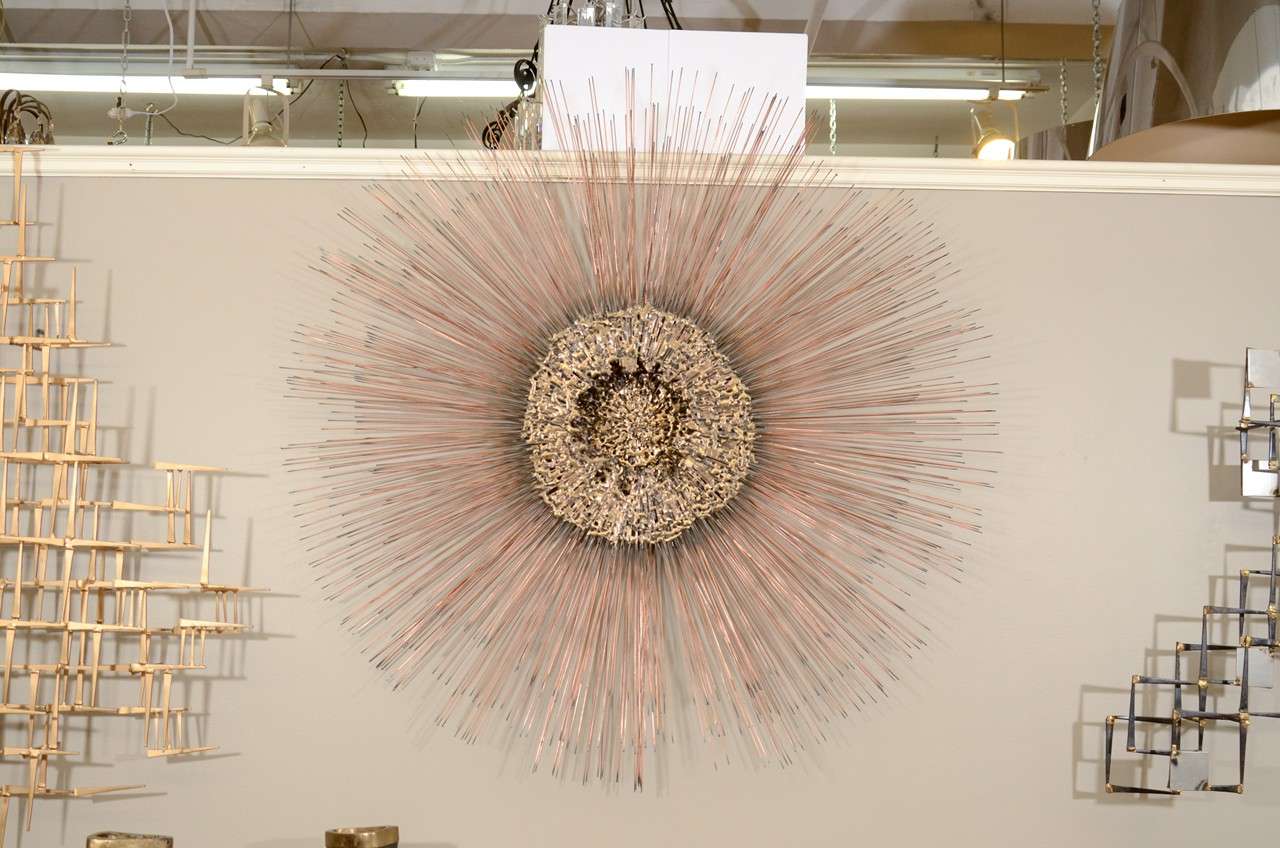 MId Century Metal "Sunburst" Wall Sculpture at 1stDibs