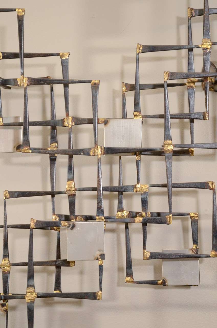 Mid Century Mix-Metal Geometric Wall Sculpture at 1stDibs | geometric ...