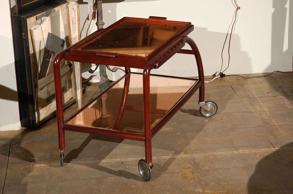 Italian Tea Cart with Mirrored Shelves, circa 1940 For Sale at 1stDibs