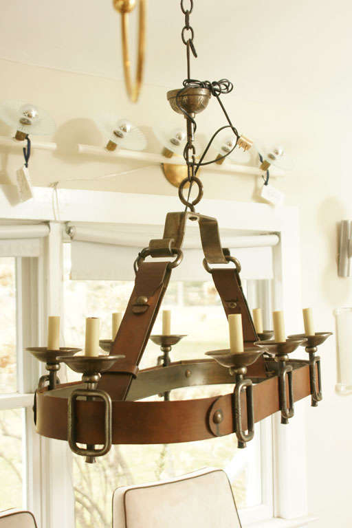 Iron and Leather Pot Rack Chandelier at 1stDibs