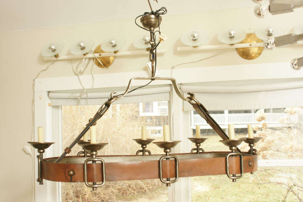 Iron and Leather Pot Rack Chandelier at 1stDibs