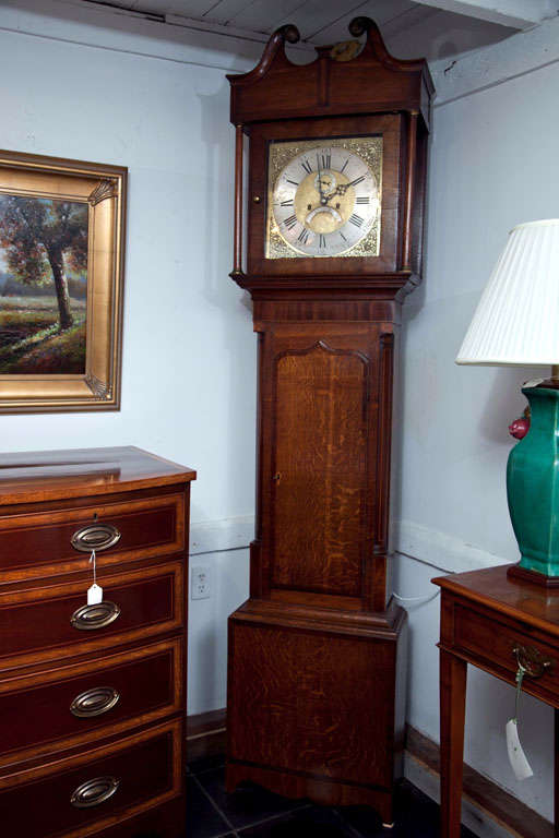 Oak Tall Case Clock with Brass and Nickel Dial For Sale at 1stDibs