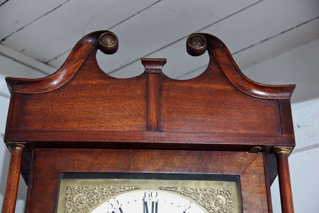 Oak Tall Case Clock with Brass and Nickel Dial For Sale at 1stDibs
