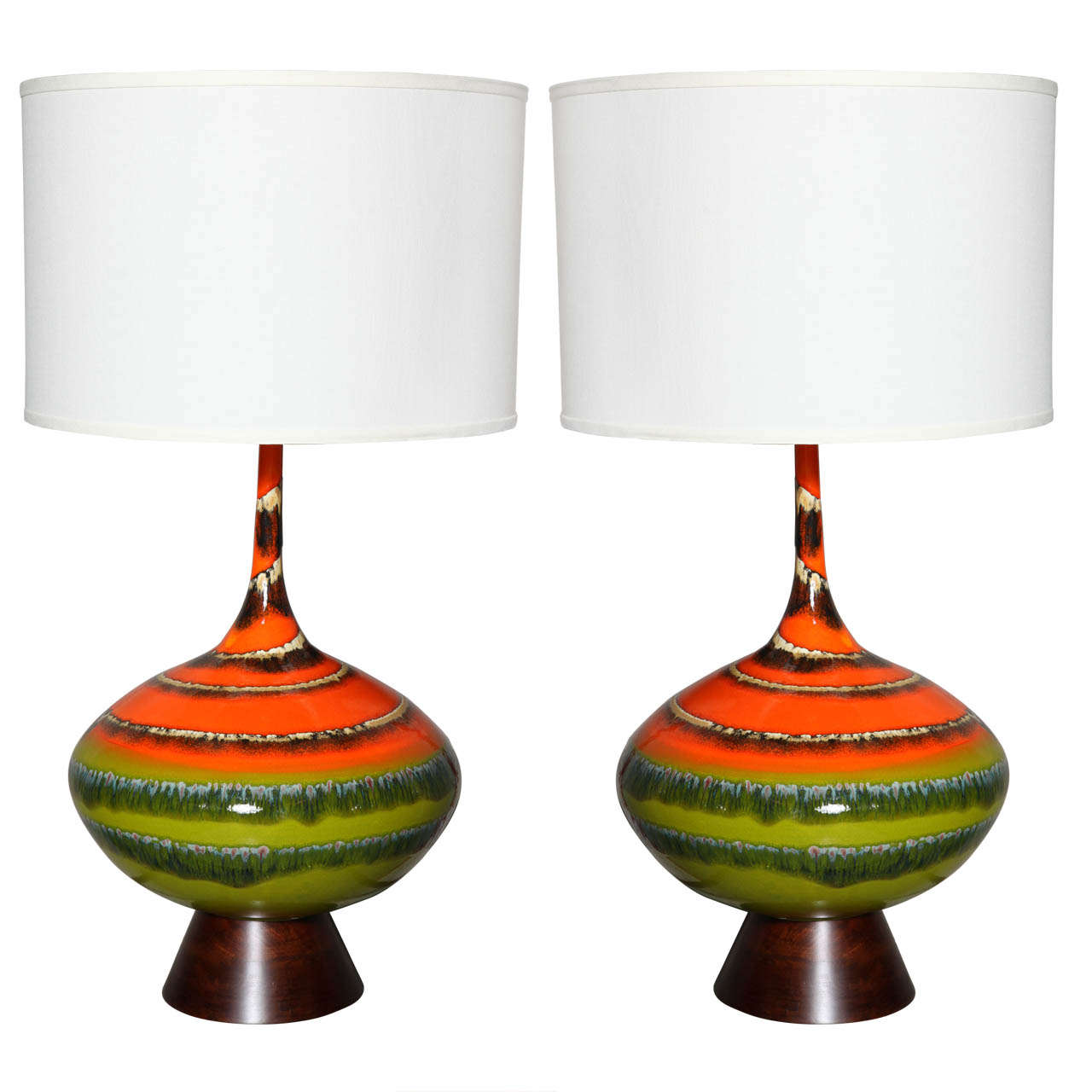 Pair of Horizontal Stripe Ceramic Table Lamps at 1stDibs