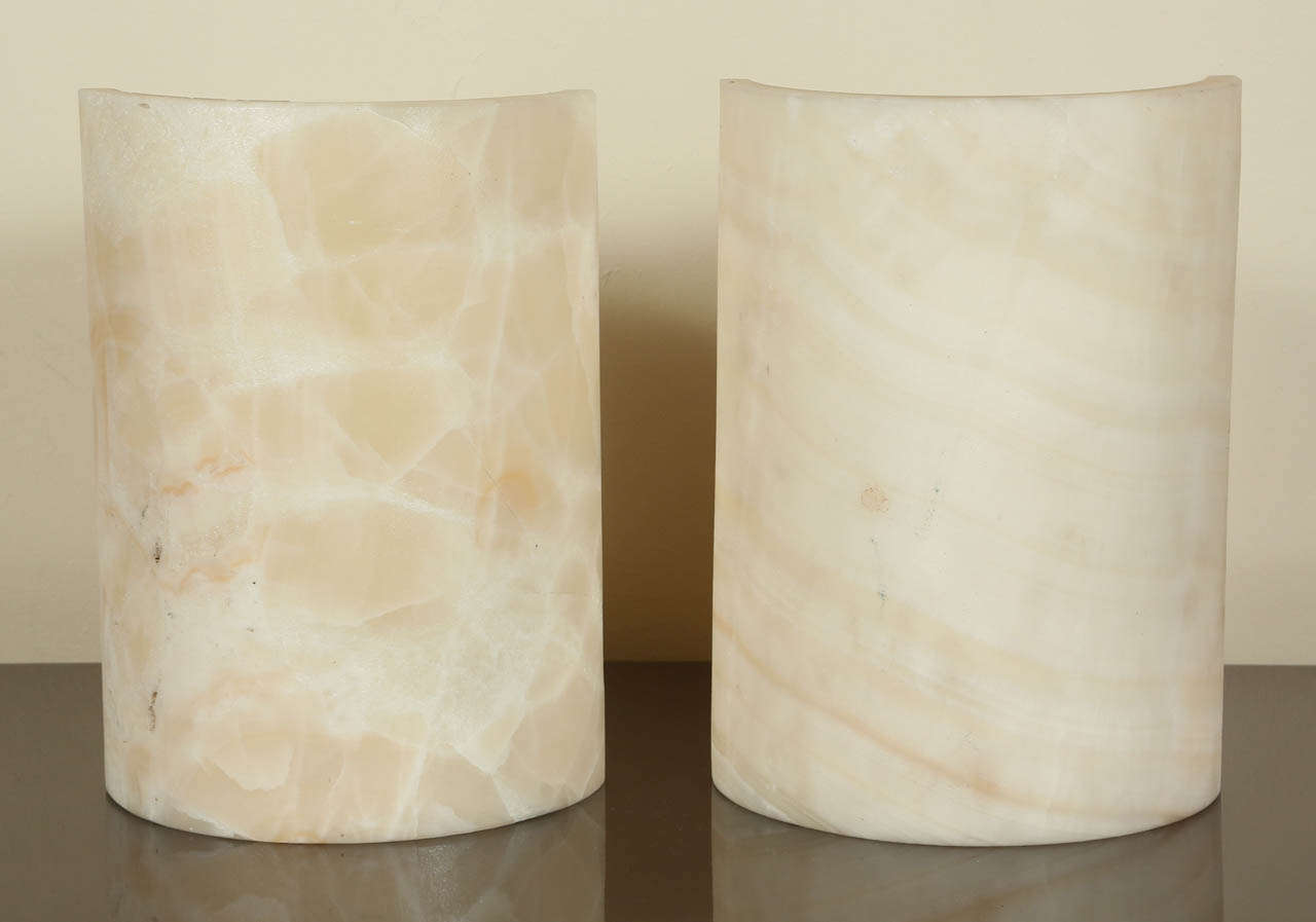 Pair Of Large Curved Translucent Alabaster Sconces at 1stDibs