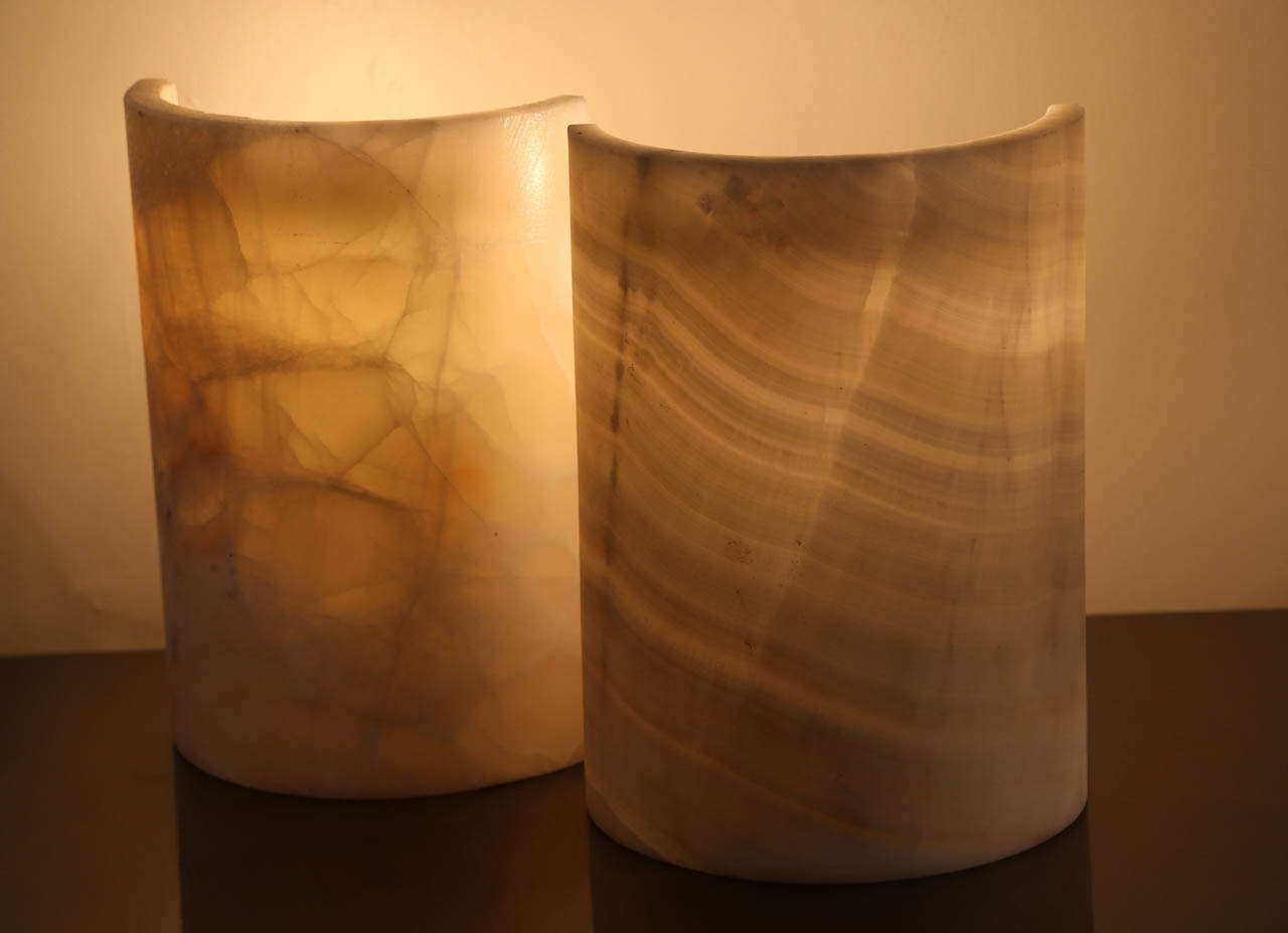 Pair Of Large Curved Translucent Alabaster Sconces at 1stDibs
