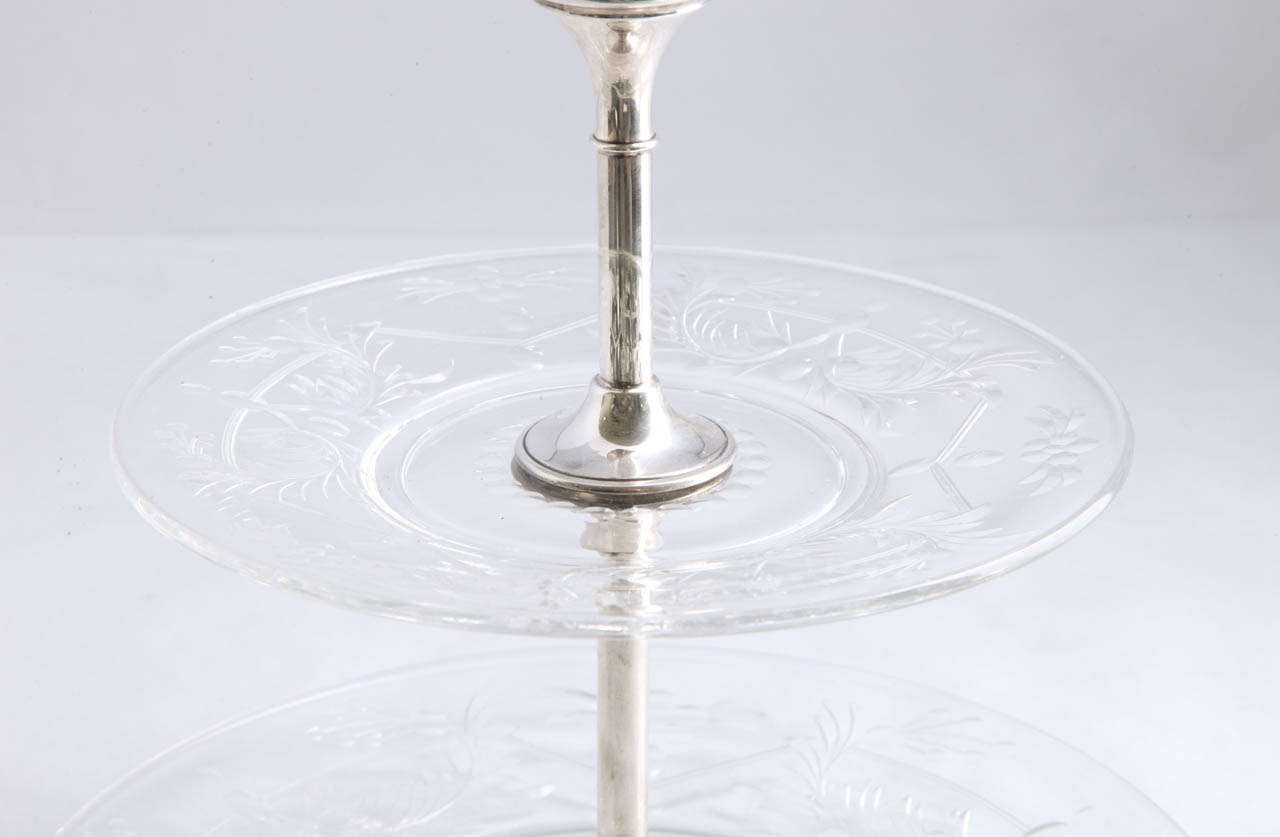 Hawkes Sterling Silver-Mounted Crystal Double Tiered Serving Stand at ...