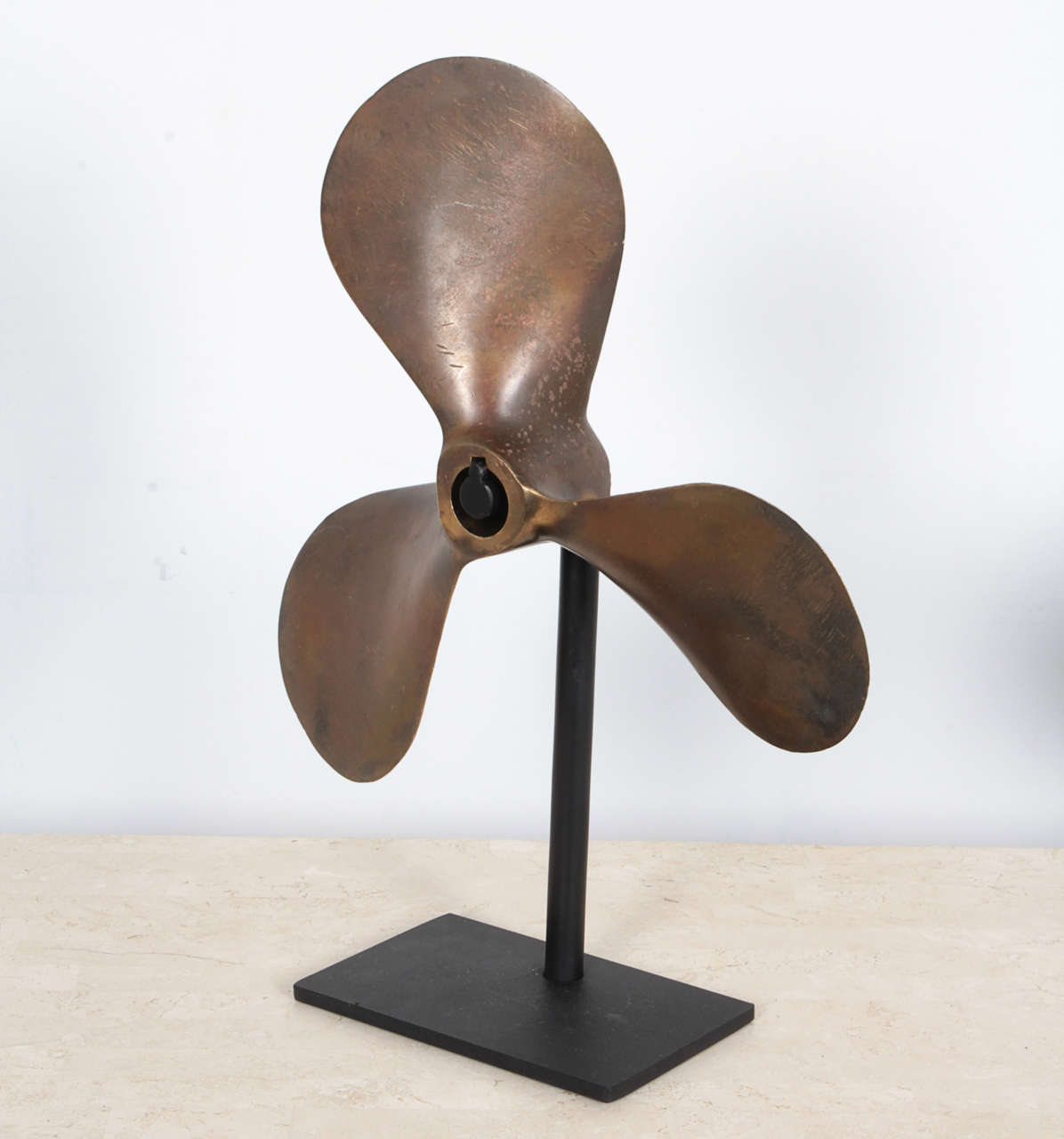 Pair of Vintage Patinated Brass Boat Propellers on Stands at 1stDibs