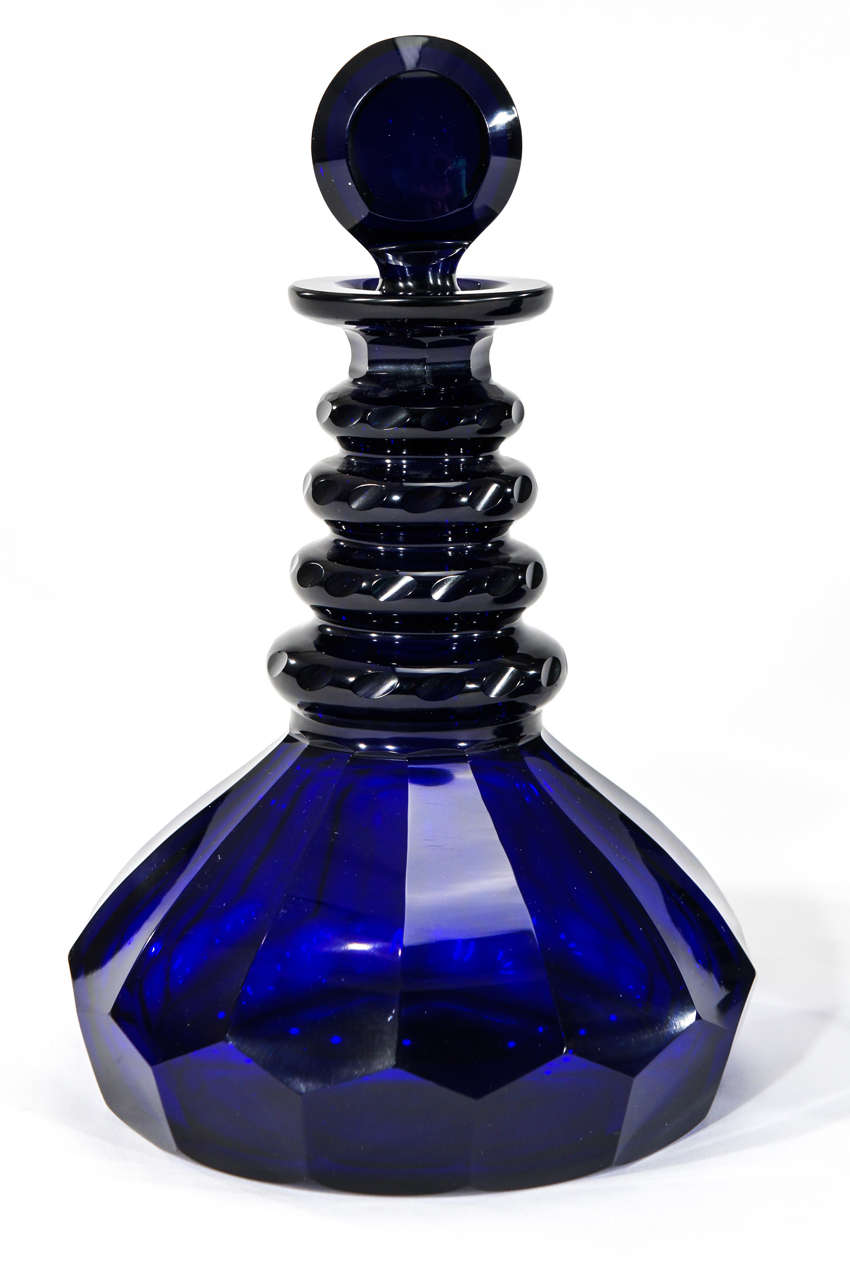 Pair of Hand Blown Cobalt Crystal "Ship Decanters" For Sale at 1stDibs