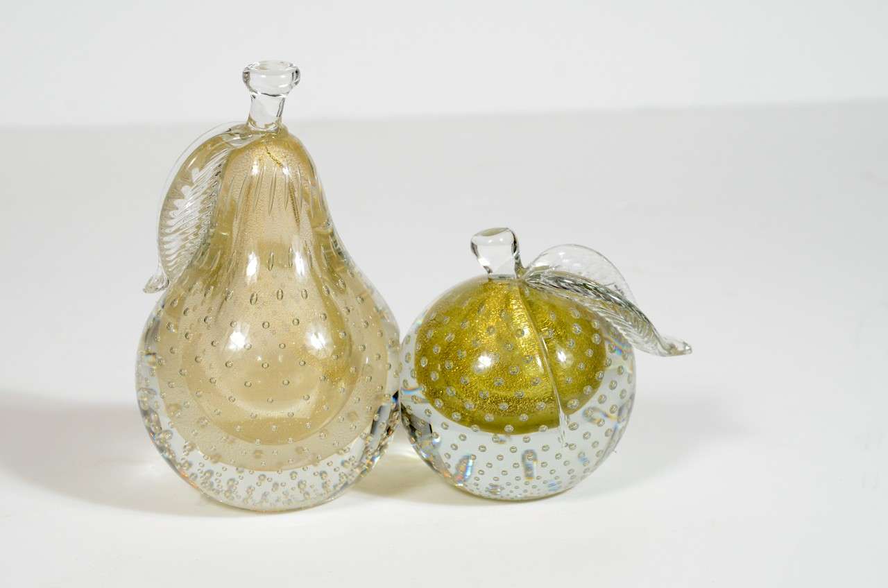 Gorgeous set of Hand Blown Murano Glass Pear and Apple by Barbini at ...