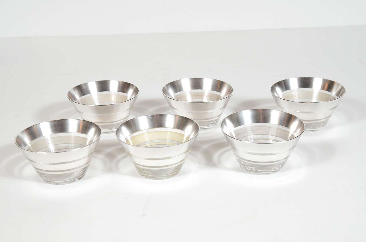 Set of Twelve Art Deco Glass Dessert Bowls with Concentric Sterling ...