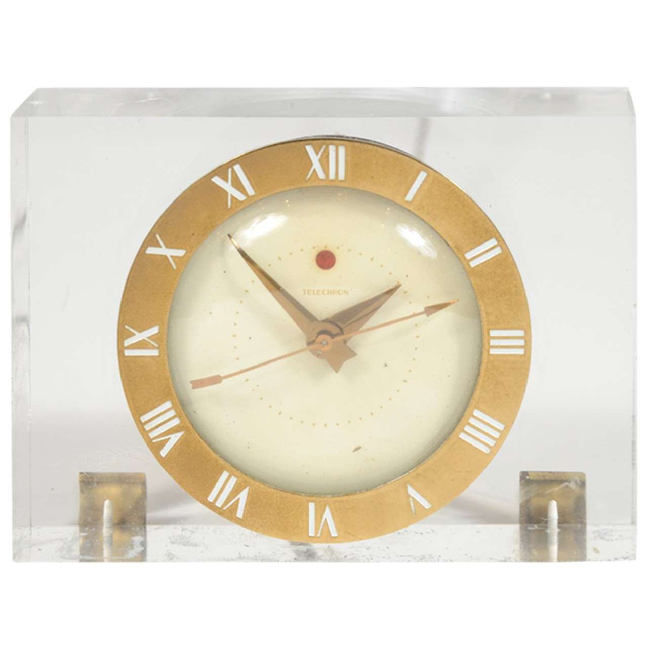 Modernist Lucite and Brass Clock by Telechron at 1stDibs