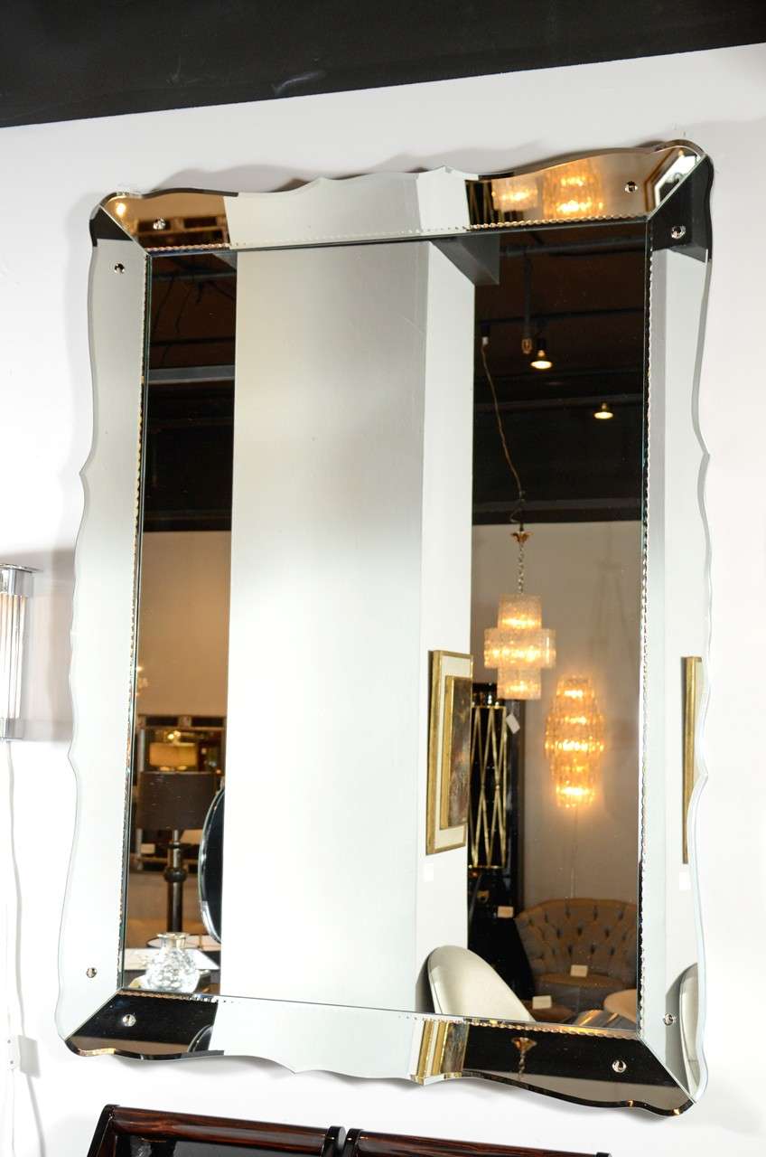 1940s Hollywood Scalloped Mirror with Chain Beveled Detailing at 1stDibs