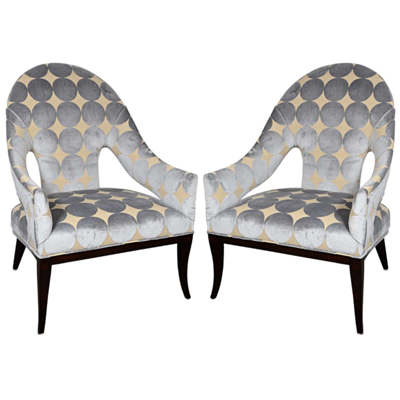 Pair of Modernist Spoon Back Arm Chairs in Gauffraged Velvet at 1stDibs