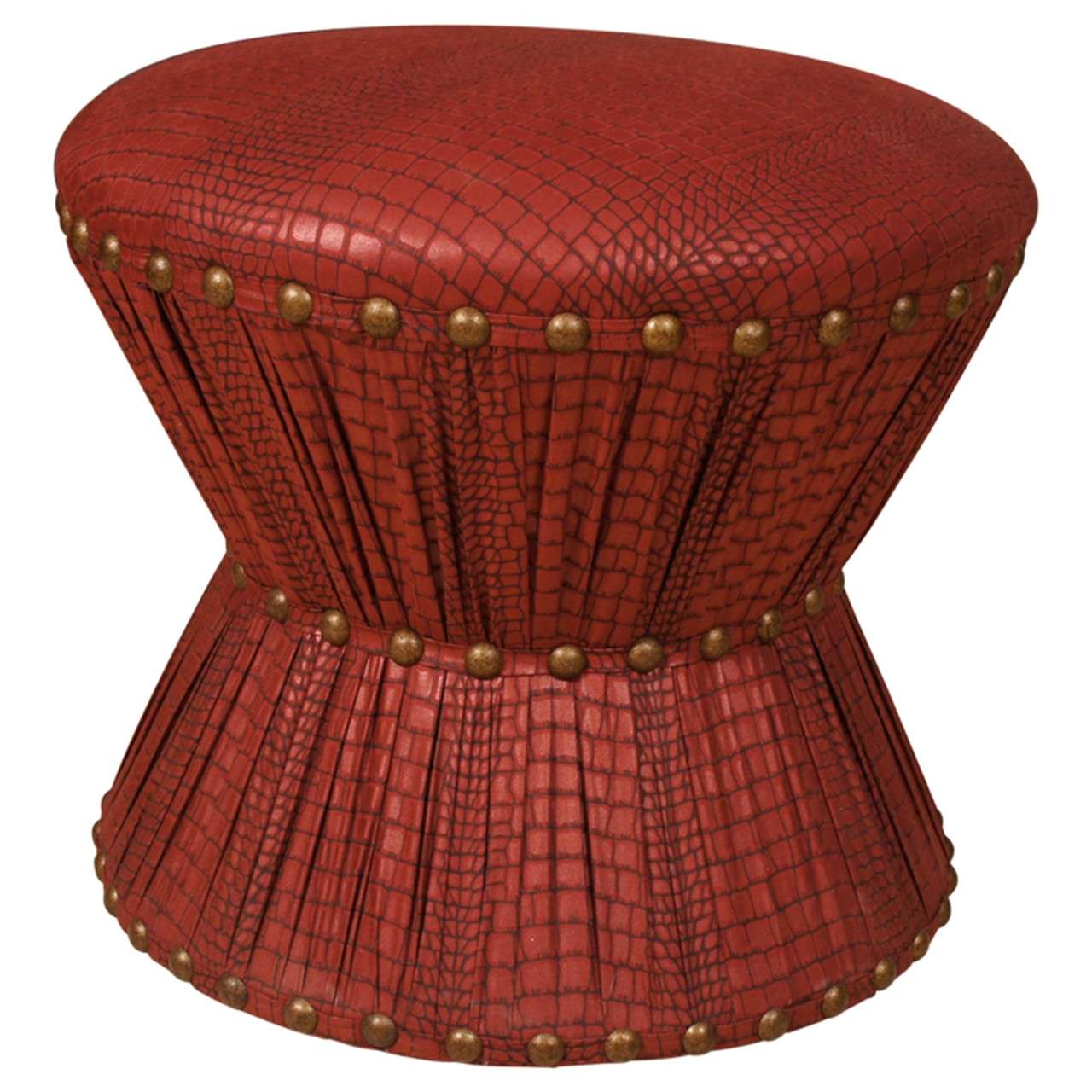 Hourglass Stool with Embossed Leather Printed Cotton Upholstery For ...