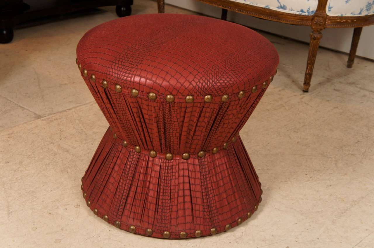 Hourglass Stool with Embossed Leather Printed Cotton Upholstery For ...
