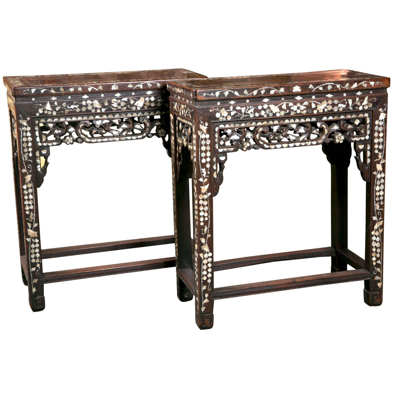 Pair of Chinese Inlaid Side Tables at 1stDibs