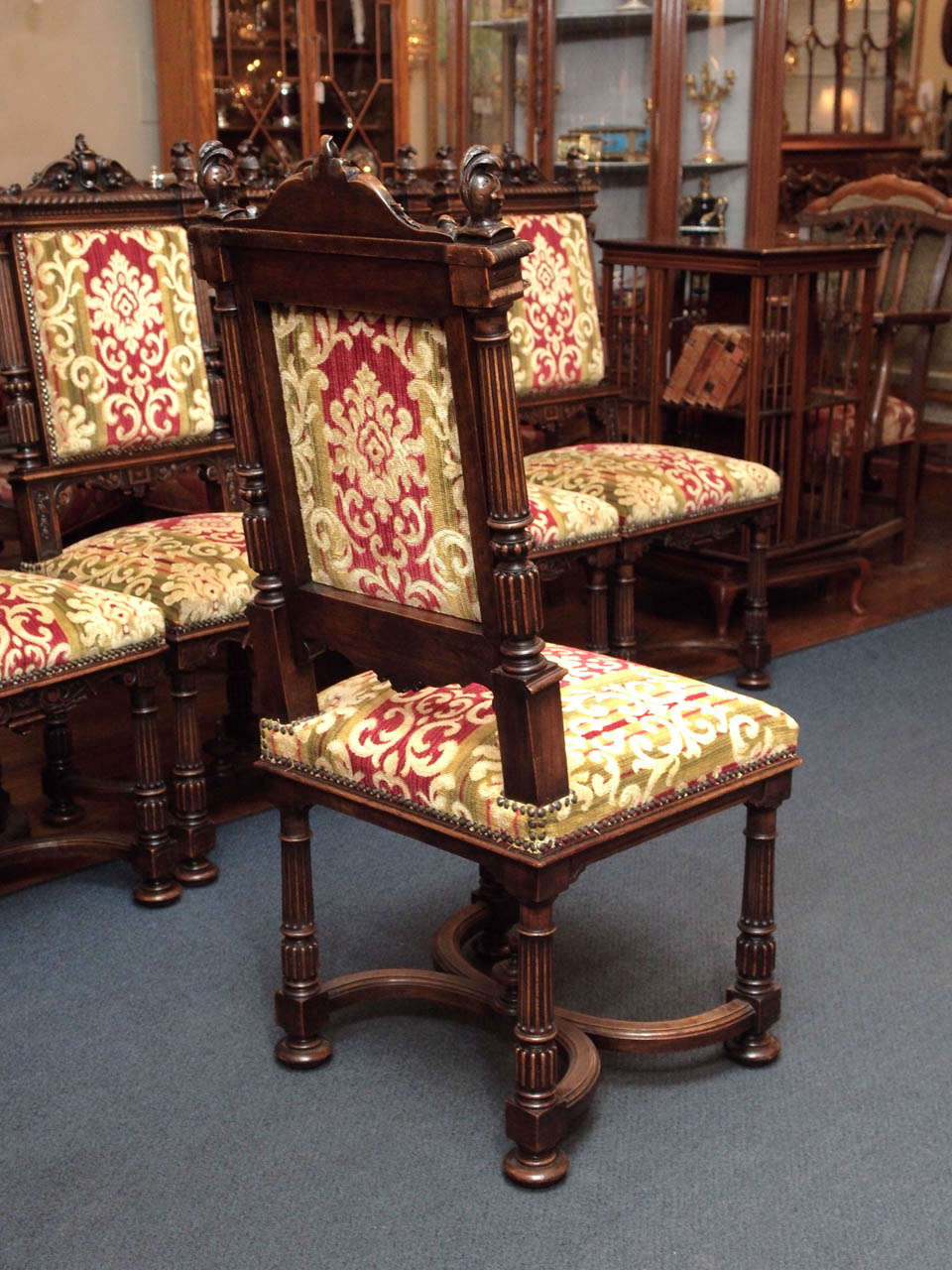 Set of 10 Antique Carved Walnut French Renaissance Design Chairs at 1stDibs