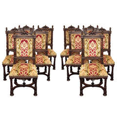 Set of 10 Antique Carved Walnut French Renaissance Design Chairs at 1stDibs