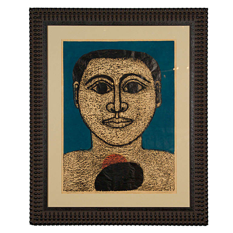 Block Print Portrait at 1stDibs