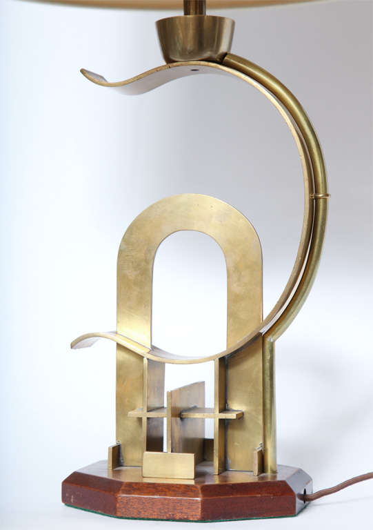 Table Lamp Art Deco Sculptural Cubist Form Wood and Brass, 1920s For ...