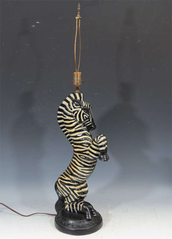 Pair Mid-Century Italian Hand-Painted Plaster Zebra Table Lamps at ...