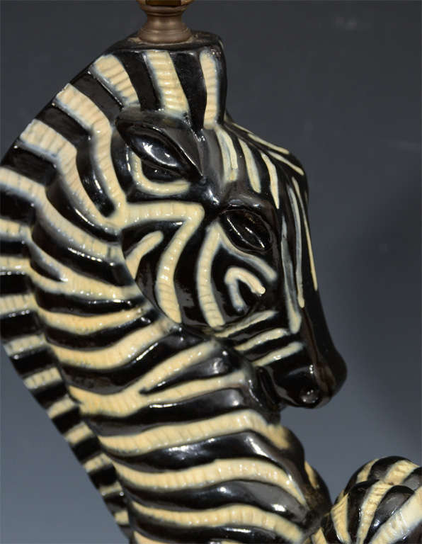 Pair Mid-Century Italian Hand-Painted Plaster Zebra Table Lamps at ...