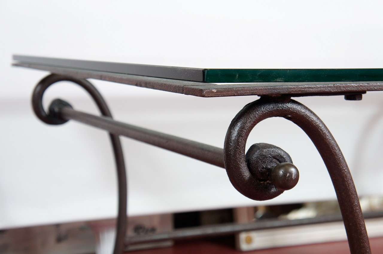 French Baker's Style Glass and Metal Coffee Table at 1stDibs