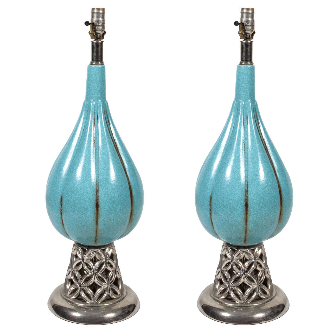 Pair of 1940s Nickel-Plated Table Lamps For Sale at 1stDibs