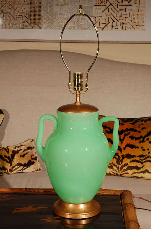 Green, Opaline Steuben Lamp at 1stDibs | steuben glass lamp, opaline lamp