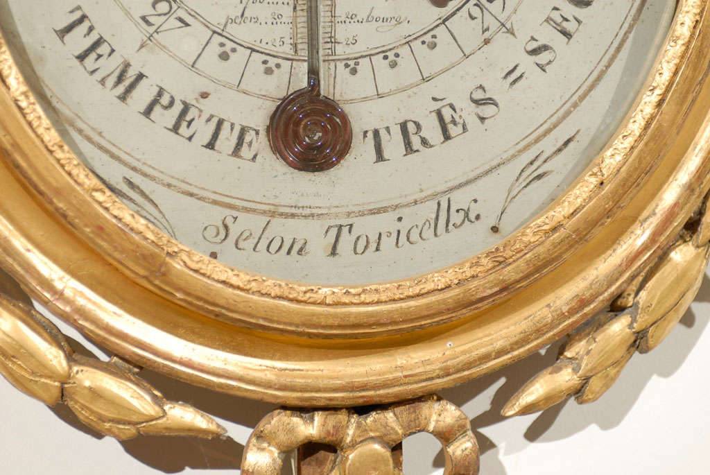 French 1780s Giltwood Barometer Selon Toricelli with Carved Allegory of ...