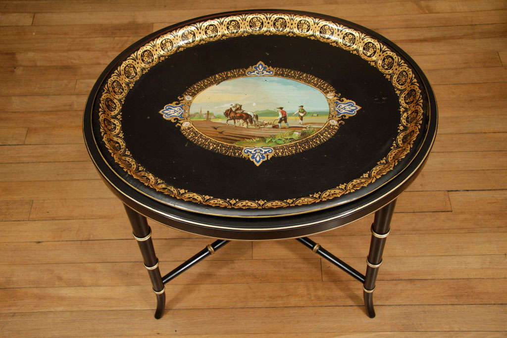 French Painted Tole Tray On Stand at 1stDibs