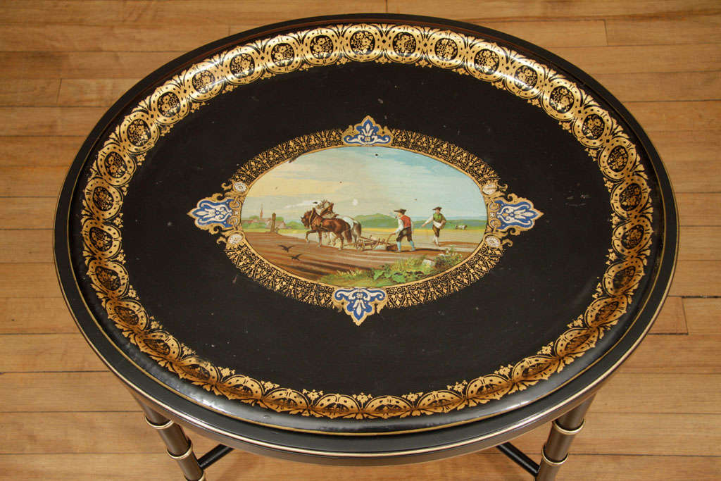 French Painted Tole Tray On Stand at 1stDibs