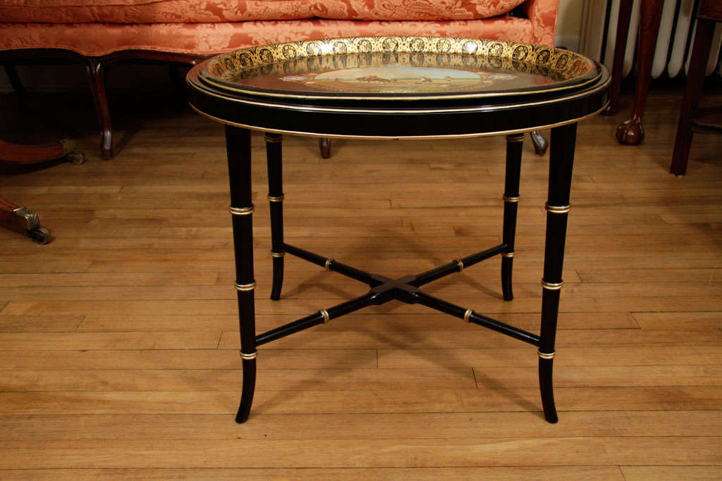 French Painted Tole Tray On Stand at 1stDibs