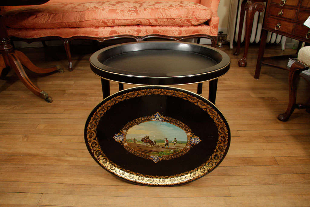 French Painted Tole Tray On Stand at 1stDibs