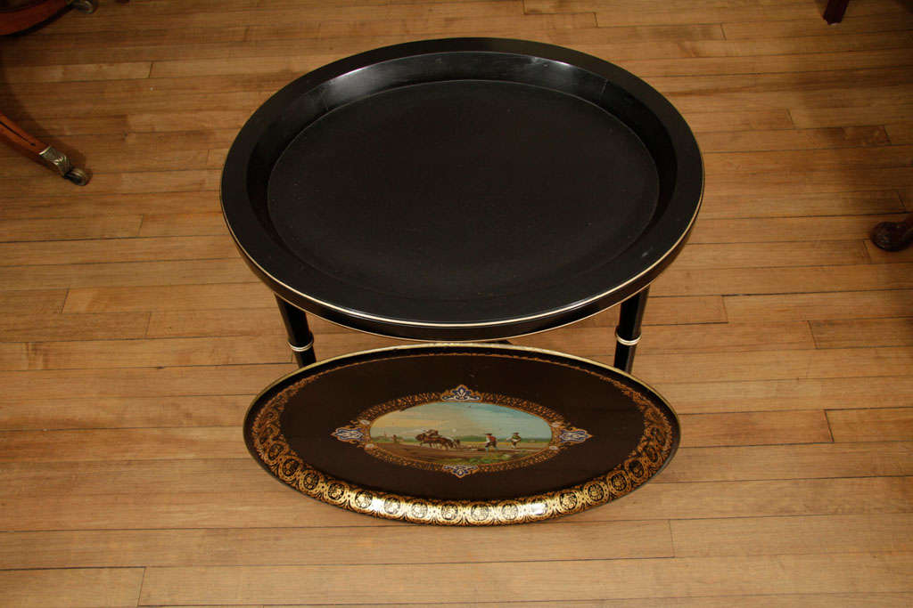 French Painted Tole Tray On Stand at 1stDibs
