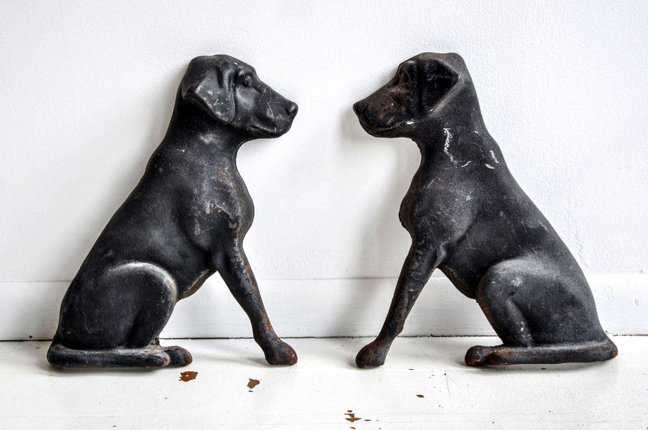 Pair of Cast Iron Dog Andirons at 1stDibs