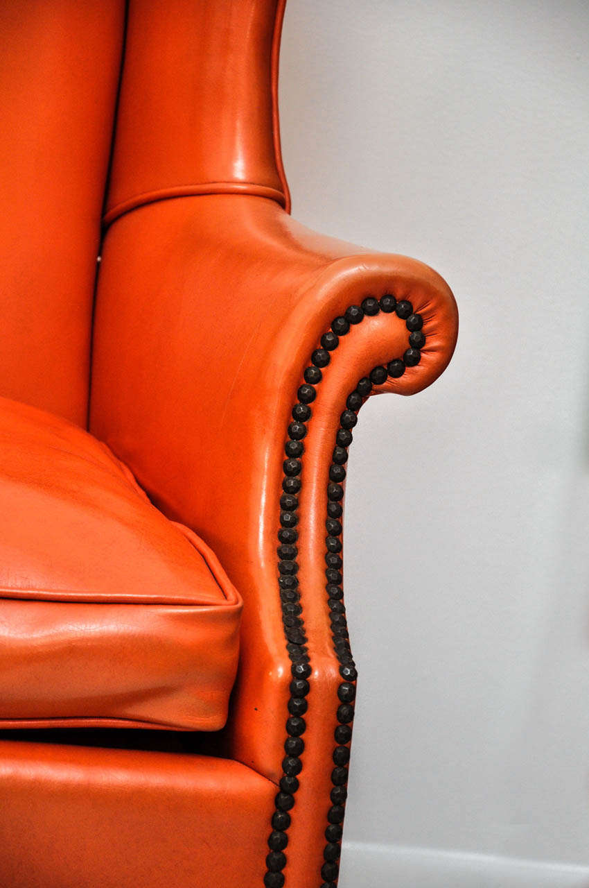 Vintage Orange Leather Wing Chair at 1stDibs | orange leather chairs ...
