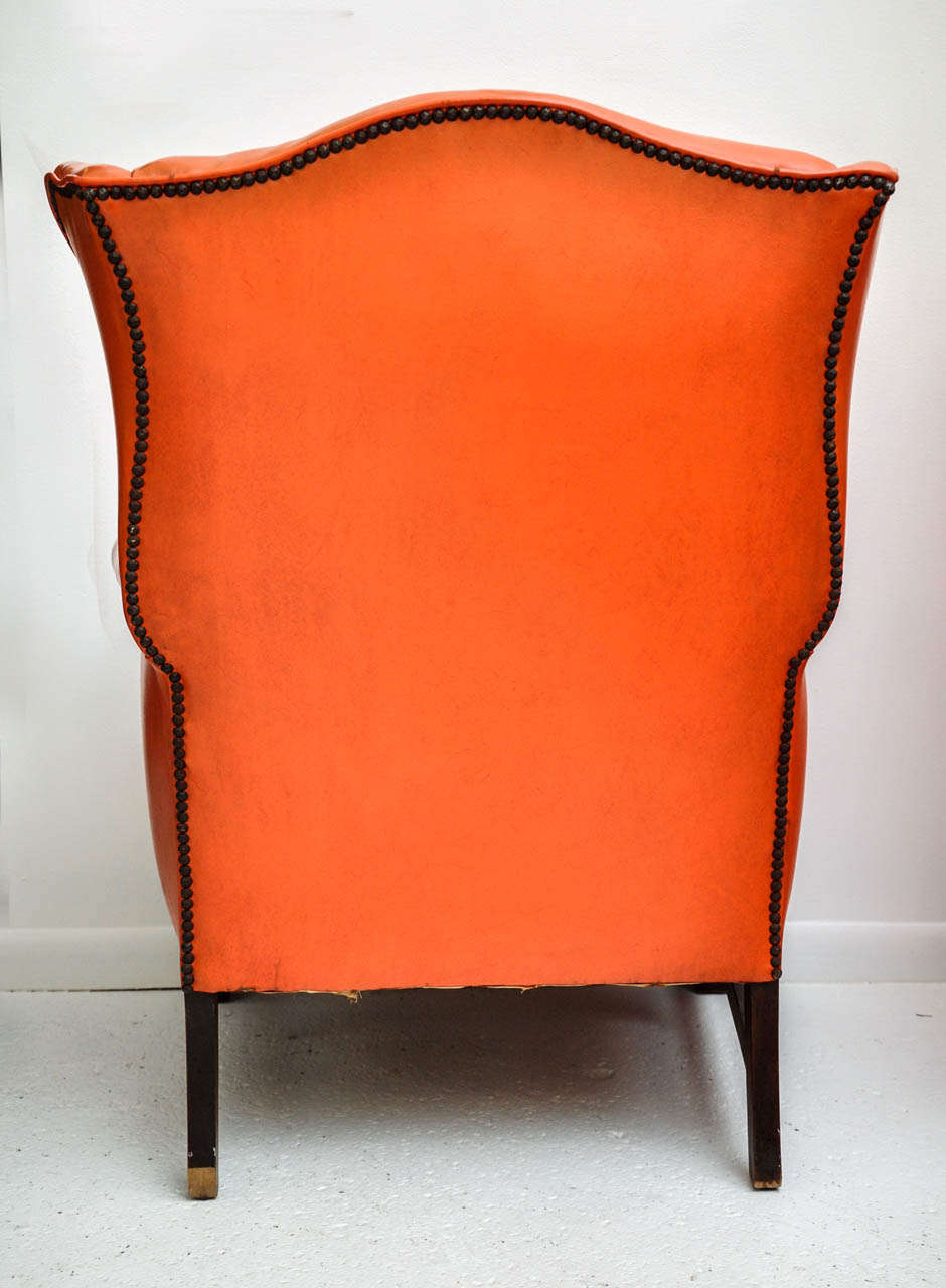 Vintage Orange Leather Wing Chair at 1stDibs | orange leather chairs ...